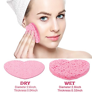 Patelai 50 Count Heart Compressed Facial Sponges Valentine's Day Pink Pads for Face Cleansing Exfoliating Makeup Remover Skincare Travel Home