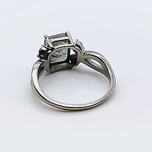 Rings For Women Natural Black Rutilated Quartz Ring-Salt And Pepper Diamond Ring-Emerald Cut Black Quartz Ring, Gift Beautiful Wedding Ring BY FOREVER GEMS & JEWELS