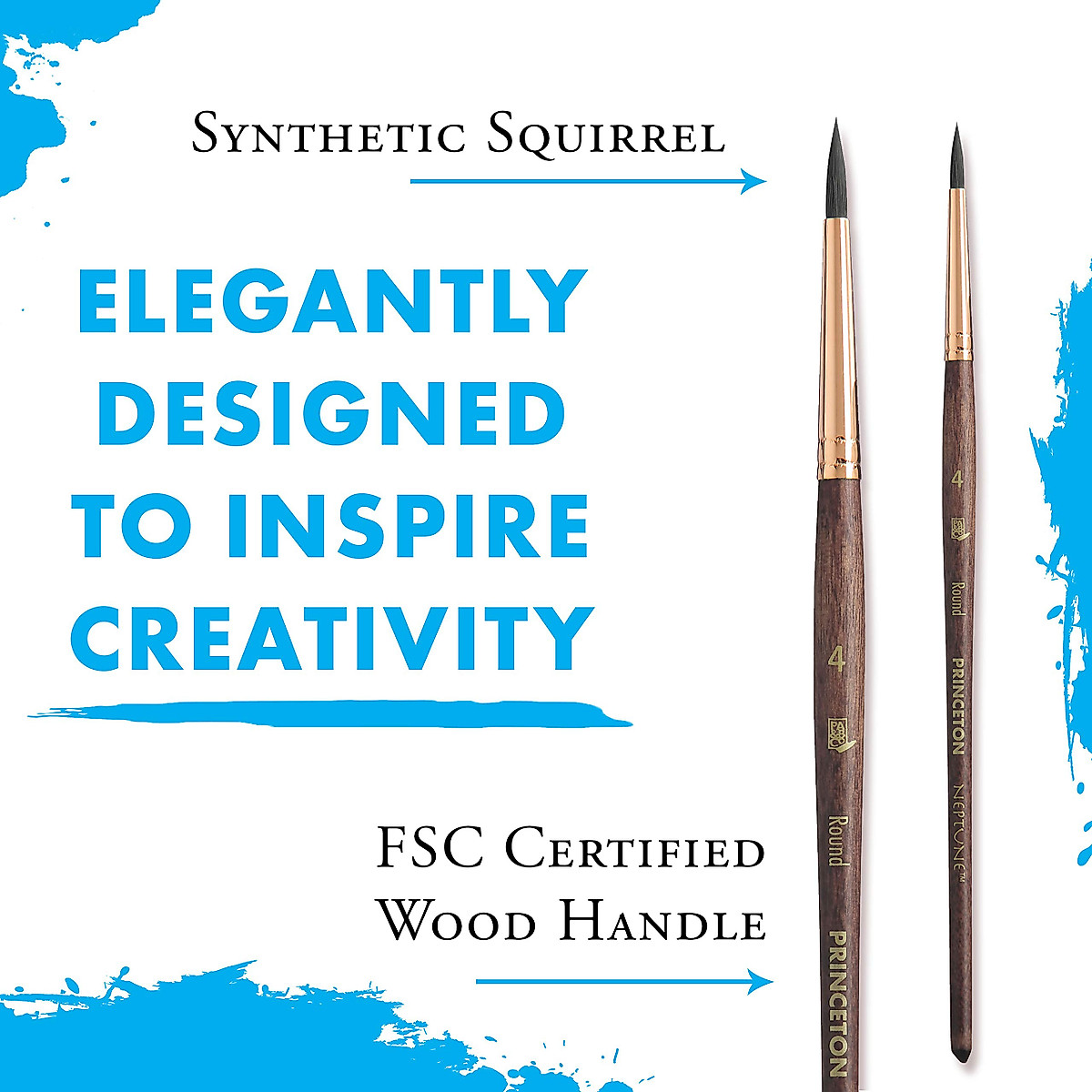 Princeton Artist Brush Neptune, Brushes for Watercolor Series 4750, Round Synthetic Squirrel, Size 4