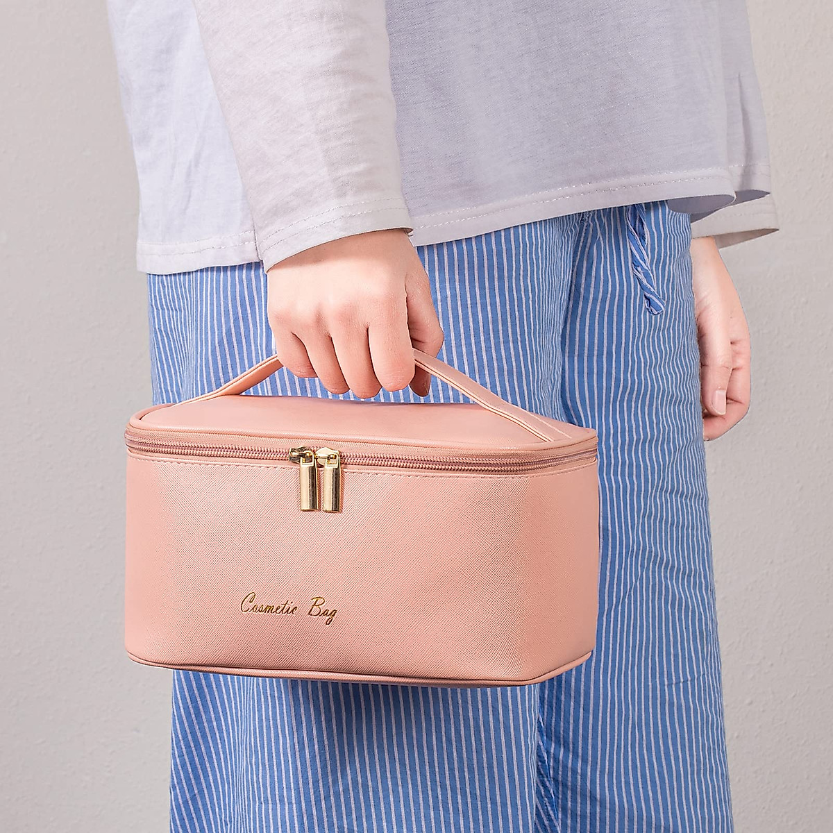 KITENROM Preppy Makeup Bag Small Cosmetic Bags for Women Little Pouch Toiletry Organizer Case(Haze Blue)