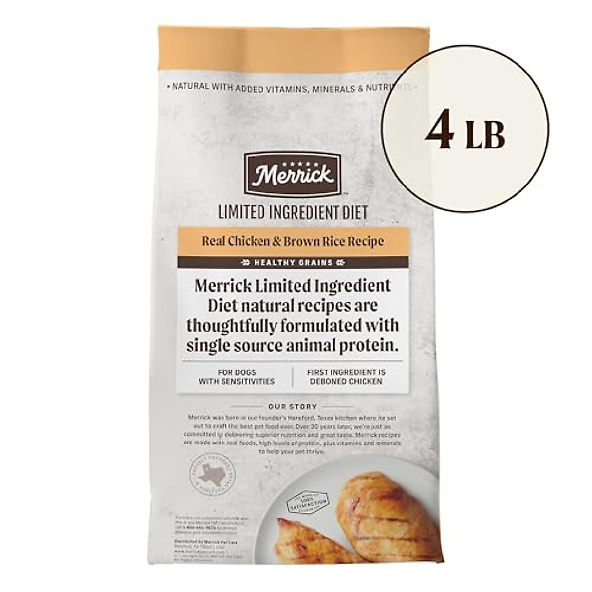 Merrick Limited Ingredient Diet Premium And Natural Kibble With Healthy Grains Chicken And Brown Rice Dog Food - 4.0 lb. Bag