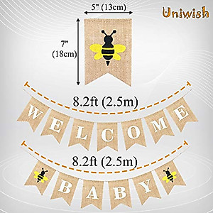 Uniwish Welcome Baby Banner Bee Theme Baby Shower Decorations Rustic Burlap Bunting Boy Girl Gender Reveal Party Supplies