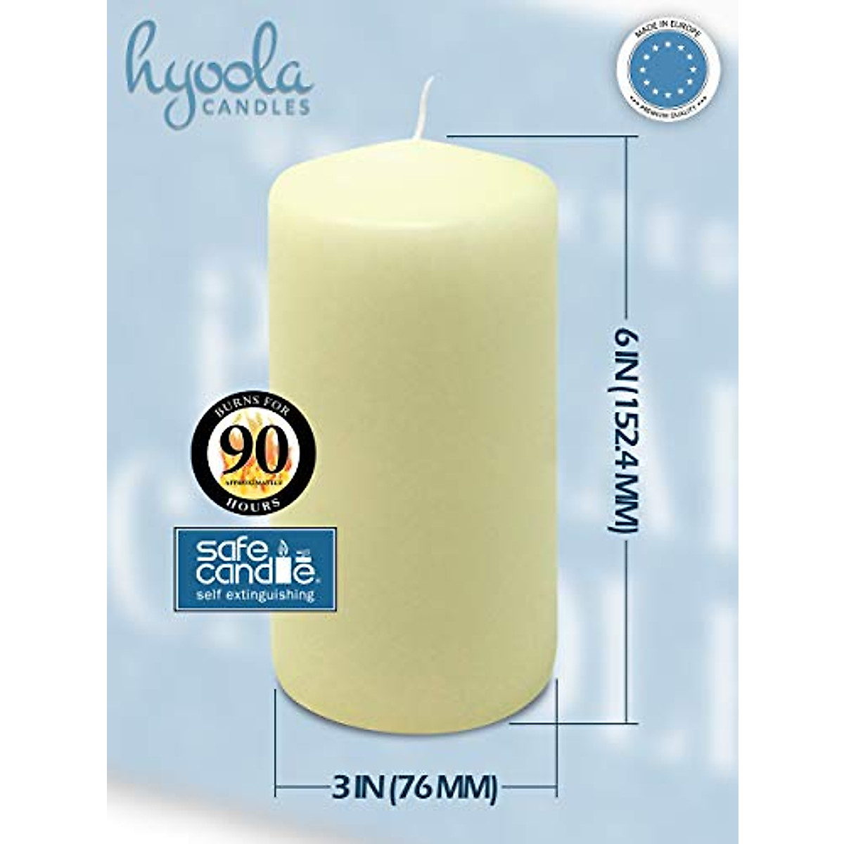 Hyoola Ivory Pillar Candles 3x6 Inch - Unscented Pillar Candles - 6-Pack - European Made