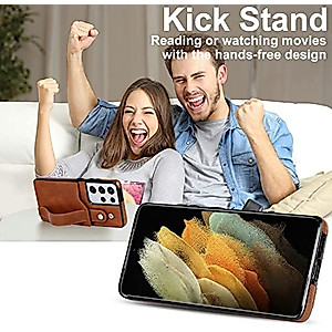 Design for Samsung Galaxy S21 Ultra Phone Case with Screen Protector Adjustable Wrist Strap Kickstand Credit Card Slot Slim Shockproof Hybrid Rugged Protective Cover for Women Girls 6.8 inch Blue