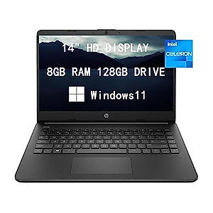 HP 2023 Newest Upgraded Laptops for College Student & Business, 14'' HD Computer, Intel Celeron N4120 Quad-Core, 8GB RAM, 128GB(64GB SSD+64GB Card) Fast Charge, Windows 11, Black (14-dq0051dx)