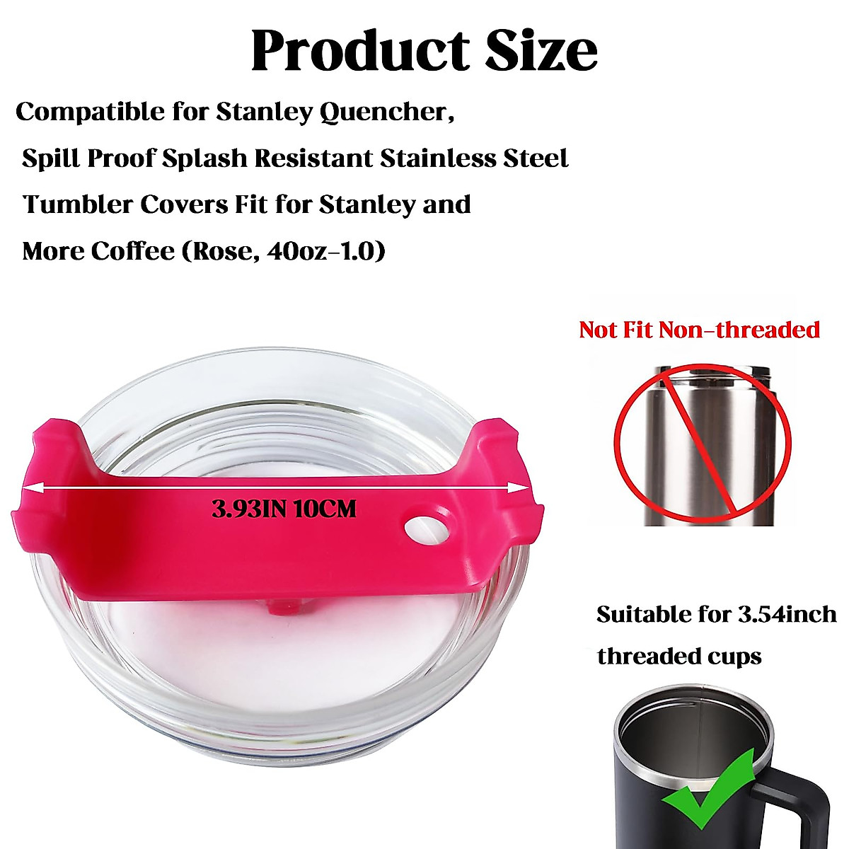 2 Pack 40 OZ Tumbler Lid Compatible for Stanley Quencher, Spill Proof Splash Resistant Stainless Steel Tumbler Covers Fit for Stanley and More Coffee Mugs (Rose, 40oz-1.0)