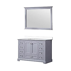 Lexora Dukes 48 in. W x 22 in. D Dark Grey Single Bath Vanity, White Quartz Top, White Square Sink, and 46 in. Mirror