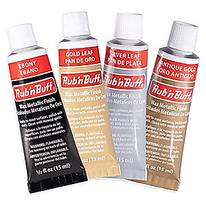 AMACO Rub n Buff Wax Metallic Finish 4 Color Kit - Antique Gold Silver Leaf Gold Leaf Ebony 15ml Tubes - Versatile Gilding Wax for Finishing Furniture Antiquing and Restoration - 4 Rub and Buff Colors