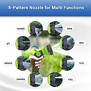 Bluebala Metal Garden Water Hose - 50FT Heavy Duty Stainless Steel Water Hose with 8-Mode Spray Nozzle, 3/4" Fittings, Reinforced Connector, Leak Proof, Puncture Resistant, No Kink, Lightweight Hose