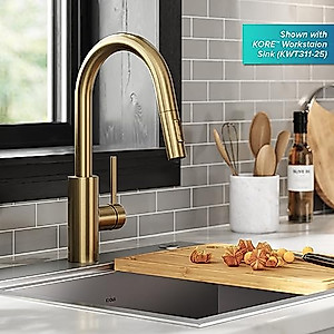 KRAUS Oletto Pull-Down Single Handle Kitchen Faucet with QuickDock Top Mount Installation Assembly in Spot Free Antique Champagne Bronze, 15 1/8 Inch, KPF-2620SFACB