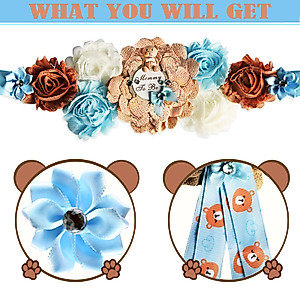 Hombae Blue Teddy Bear Maternity Sash Belt for Baby Shower Mommy To Be & Daddy To Be Badge Corsage Pin Set for Teddy Bear Baby Shower Decorations Supplies
