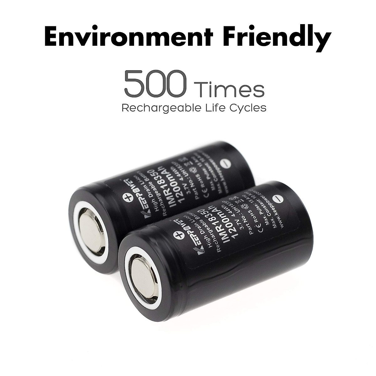 Keeppower IMR18350 High Drain Li-ion Battery Flat Top Rechargeable 1200mAh 10A Discharge 3.7V Lithium Battery (Pack of 2)