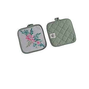JABECS 5 Pieces Spring Flowers 2 Pot Holder 2 Kitchen Towels 1 Cooking Oven Mittens. (5, Polyester, Microfiber, Cotton)