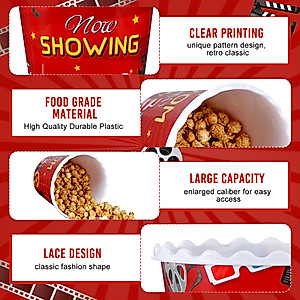 Roshtia 6 Pieces Plastic Popcorn Containers Reusable 75 oz Popcorn Bowl with Popcorn Scoop Retro Style Popcorn Boxes Red Popcorn Plastic Scoop Set for Movie Theater Night (Movie)