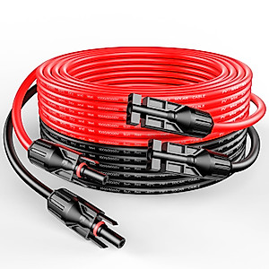 RICH SOLAR 10 Gauge 10AWG One Pair 30 Feet Red + 30 Feet Black Solar Panel Extension Cable Wire with Female and Male Connectors (30FT 10AWG)