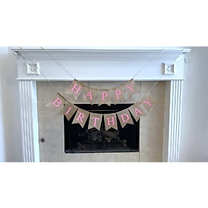 Shimmer Anna Shine Burlap Happy Birthday Banner for Birthday Party Decorations (Pink)