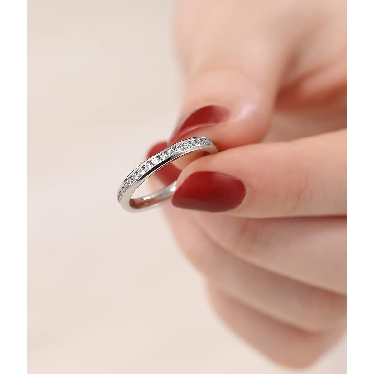 TIGRADE 2.5mm Women Titanium Eternity Ring Cubic Zirconia Anniversary Wedding Engagement Band Size 3-13.5 (Silver-2.5mm-1, 5)