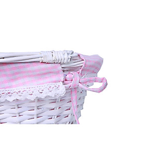 KRZIL Easter Basket Gift Basket Oval Willow Round Wicker Storage Basket With One Drop Down Handle Fabric Cotton Linen For Office, Bedroom, Closet, Toys