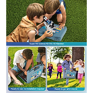 58-Piece Kids Microscope Kit - 100X-1200X Magnification, Metal Body, LED Light, Carrying Box - Science Experiment Toy for Kids Ages 5-12