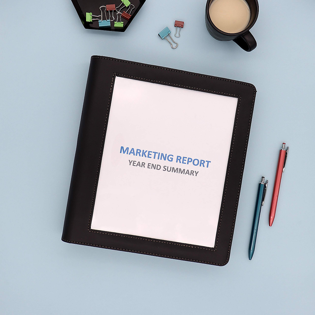 Blue Sky ProView Legacy Black 3 Ring Binder, Letter Size, 1.5", Textured Faux Leather Cover, Built in Pockets, Holds 265 Sheets (10040)