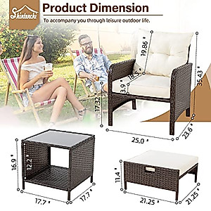 Shintenchi 5 Pieces Outdoor Wicker Patio Furniture Set,All Weather PE Wicker Rattan Patio Conversation Set with Cushioned Patio Lounge Chairs, Ottoman Underneath Set, Table for Lawn, Pool, Balcony