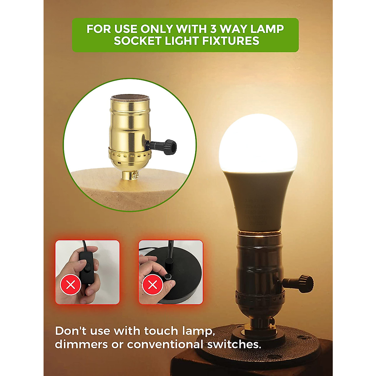 L LOHAS LED 3 Way Light Bulbs, Soft White 3000K, 7/10/15W, 3 Way LED Light Bulbs with E26 Base, 500lm-1000lm-1500lm, A19 Energy Saving Light Bulbs, 2 Pack