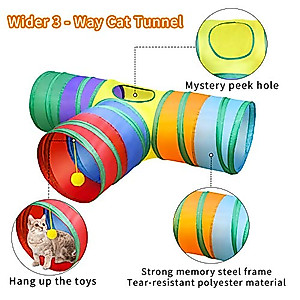 Malier Cat Toys Kitten Toys Set, Collapsible Cat Tunnels for Indoor Cats, Interactive Kitty Toys Cat Feather Toy Fluffy Mouse Crinkle Balls Cat 3 Way Tube Tunnel Toys for Cat Puppy Kitty Kitten