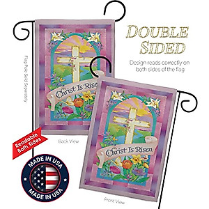 Breeze Decor Christ is Risen Garden Spring Easter Egg Bunny Chicks Cross Religious Christian Rejoice Tulip Decorative Gift House Banner Double Sided, Thick Fabric, Small Flag Only