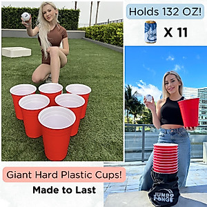 Jumbo Pong - Giant Yard Pong Outdoor Games Yard Games Lawn, Beach, Camping, Tailgating or Backyard - Durable Giant Cups with Indoor/Outdoor Ball and Pump Included