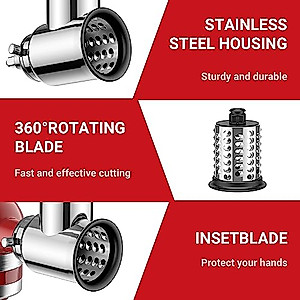 Stainless Steel Slicer/Shredder Attachment for KitchenAid Stand Mixer, Salad Machine with Vegetable Slicer, Salad Maker, Grinding Powder, Cheese Grater by Cofun