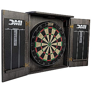 DMI Sports Paris Bristle Dartboard Cabinet Sets - Includes LED Lighting or Electronic Scoring Option, Rustic Grey (D4400W)