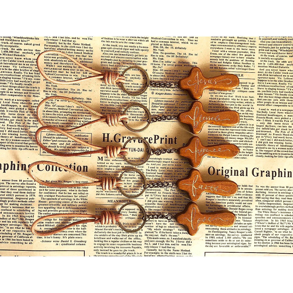 Udyzax Wood Cross Keychain with Leather Rope, Hope Keychain, Baptism Favors Catholic & Christian Gift for Men & Women