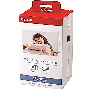 Canon KP-108IN 3 Color Ink Cassette and 108 Sheets 4 x 6 Paper Glossy for SELPHY CP1300, CP1200, CP910, CP900, CP760, CP770, CP780 CP800. Bonus: Quality Photo Microfiber Cloth