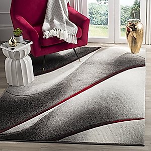 SAFAVIEH Hollywood Collection Accent Rug - 2'7" x 5', Grey & Red, Mid-Century Modern Design, Non-Shedding & Easy Care, Ideal for High Traffic Areas in Entryway, Living Room, Bedroom (HLW712K)