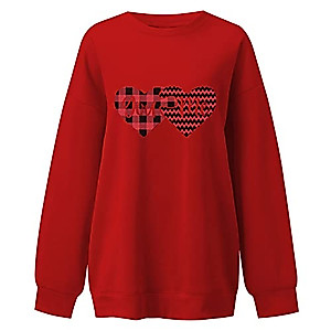 Huazi2 Cute Vday Gifts for Him Suetas Pullover Women Fall Sweater Plus Size Neck Sweater Women a Saks Valentine's Day Valentines Day Gifts for Him Womens Crewneck Red