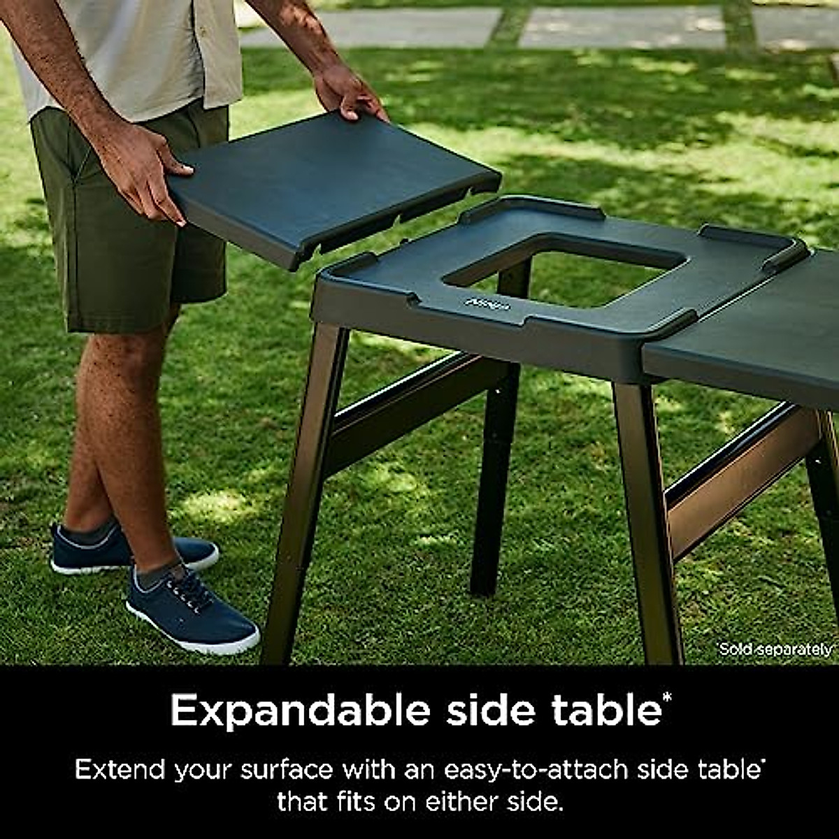 Ninja XSKUNSTAND Outdoor Stand, Woodfire Products, Adjustable Height, Utensil-Holder, Side Table-Compatible, Weather-Resistant, Black, 26" x 34" x 34