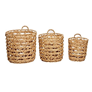 Deco 79 Coastal Fabric Cylinder Storage Basket, Set of 3 18", 16", 13"H, Brown