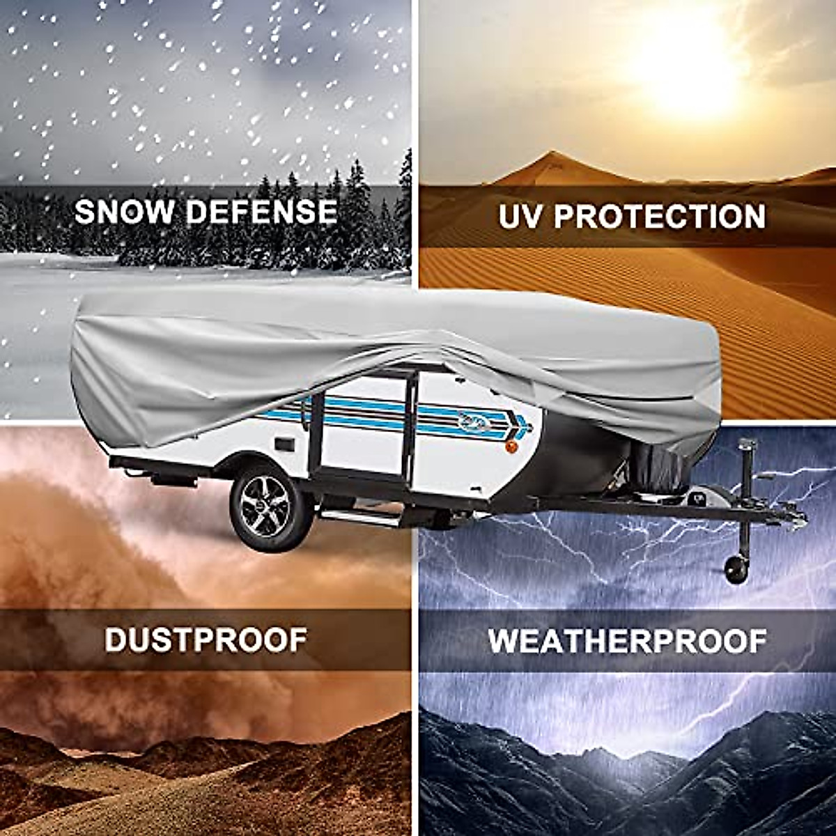 Antook 500D Pop up Camper Cover for 14 15 16ft Trailers, Waterpoof Folding RV Covers, Ripstop Pop-up Motorhome Cover