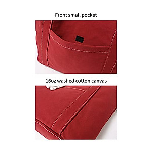 Jeelow 16 oz Washed Canvas Tote Shoulder Bags Purse Handbag For Men & Women Double Handles (Red)