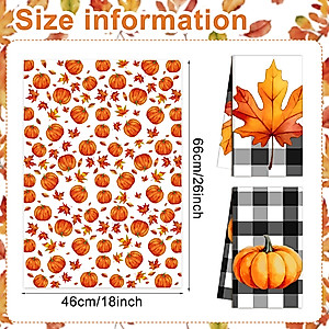 Fall Kitchen Towels Maple Leaf Pumpkin Plaid Hand Towels Fall Thanksgiving Dish Towels Drying Cloth Towel Autumn Dishcloth Tea Towels for Autumn Bathroom Kitchen Cooking Baking, 4 Pack, 26 x 18 Inch