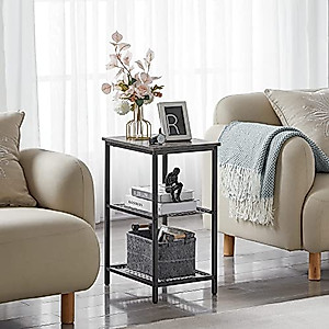 VECELO 3-Tier End Tables, Small Nightstands with Storage Shelf, Industrial Night Stand for Living Room Bedroom, Metal Frame, 1 Pack(A), Misty Gray