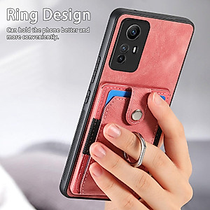 Monwutong Slim fit Wallet Phone Case for Redmi Note 12S, Portable Ring Design PU Leather Case, Safety Button and Cards Slot Cover for Redmi Note 12S,DK Pink