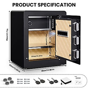 Marcree Biometric Fingerprint Safe Box, 2.0 CUFT Fingerprint Security Safe Box with Combination Lock and Voice Prompt and Dual Warning and Private Inner Cabinet for Money Documents Valuables