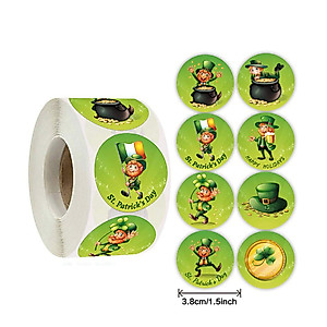 St. Patrick's Day Stickers Roll Shamrock Label Stickers DIY Gift Boxes Seal Labels Packaging Clover Sticker Irish Festival Party Deco Crafts Supplies(500 Pieces)