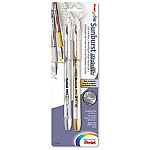 Pentel Sunburst Metallic Gel Pen, Medium Line, Permanent Gold and Silver Ink, 2 Pack (K908MBP2XZ)