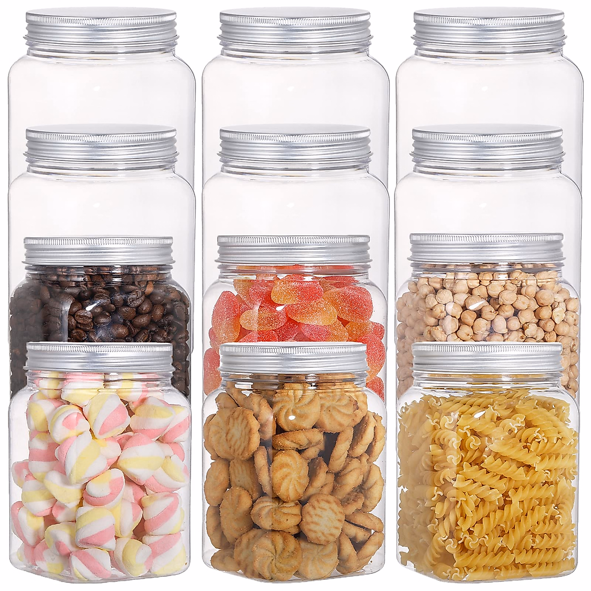 Bekith 12 Pack 24 Ounce Clear Plastic Jars Wide Mouth With Lids, Refillable Airtight Storage Containers for Kitchen & Household, Empty Plastic Jars Bottles for Food Storage