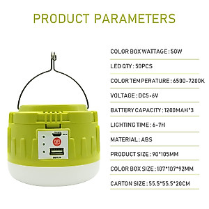 Camping Lantern Solar Power USB Rechargeable Emergency Power Bank Portable LED Tent Light 4 Light Mode for Garden Camping Hiking Travel Fishing Outdoor 3600mAh Waterproof Solar Light Bulbs(50W)