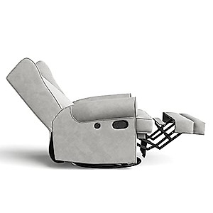 Storkcraft Serenity Upholstered Swivel Glider with USB Charging Port (Steel) – Fully Upholstered Wingback Nursery Glider Recliner with Manual Recline Function, 2 USB Charging Ports, 360 Swivel Base