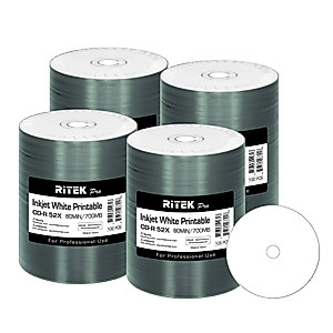 400 Pack Ritek Pro (Professional Grade) CD-R 52X 700MB White Inkjet Hub Printable Blank Media Recordable Disc