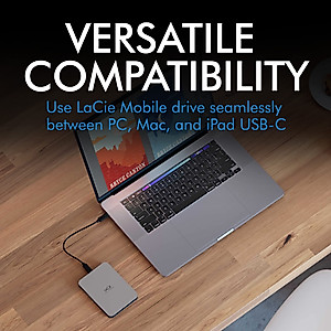 LaCie Mobile Drive, 2TB, External Hard Drive Portable - Moon Silver, USB-C 3.2, for PC and Mac, Post-Consumer Recycled, with Adobe All Apps Plan (STLP2000400)